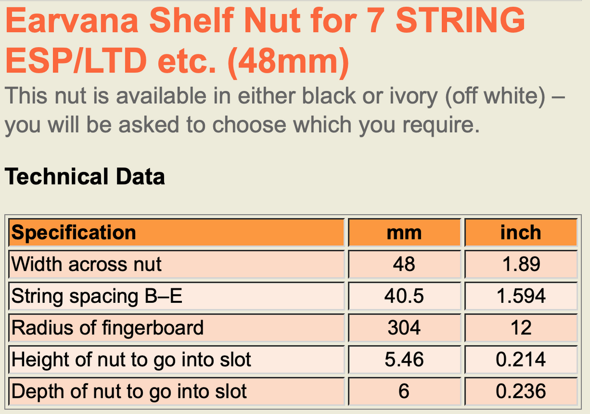Earvana Compensated Nut – 7 string ESP/LTD 48mm – Feline Guitars